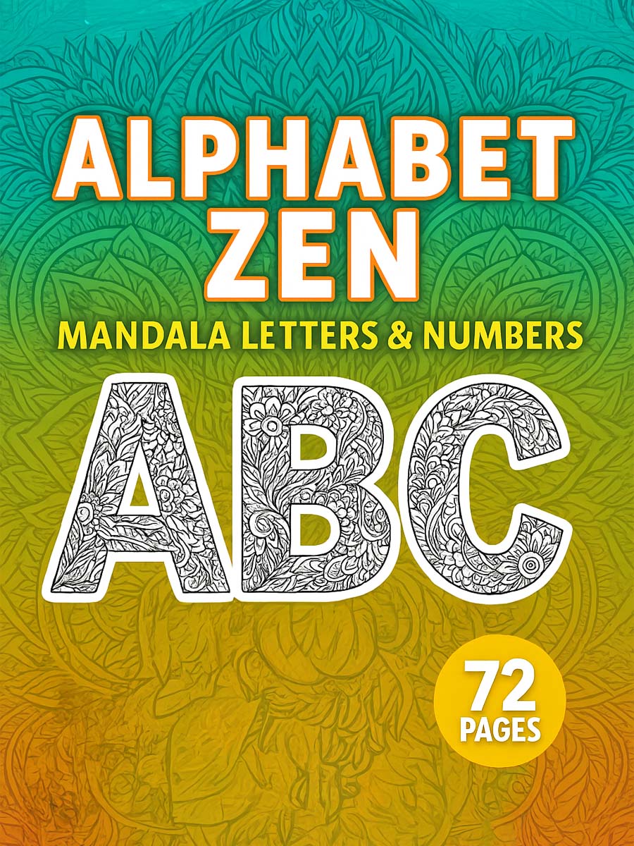 Alphabet Zen – 72 Mandala Letters & Numbers | Printable Coloring Shop